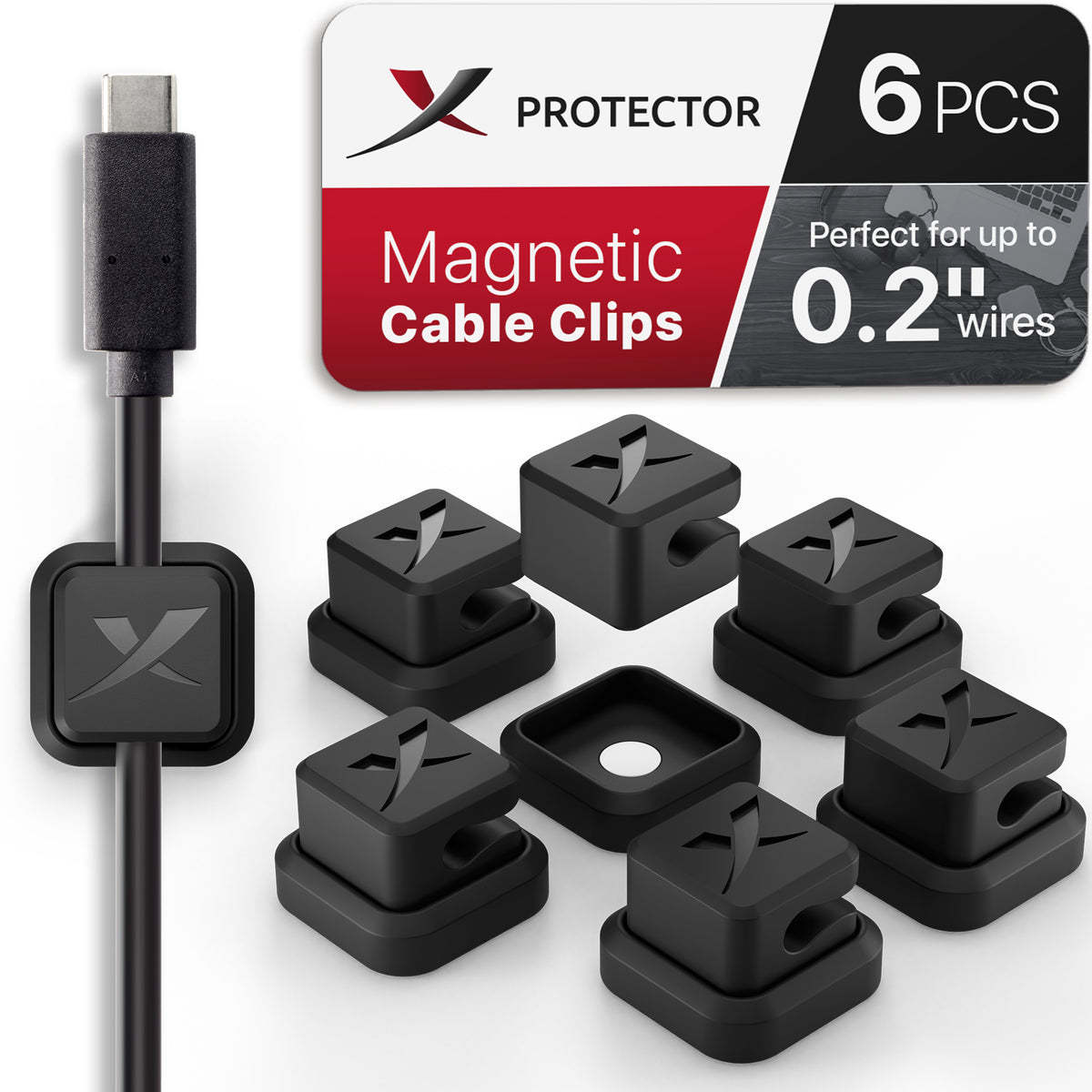 6 pcs Premium Self-Adhesive Magnetic Cable Holders by X-Protector