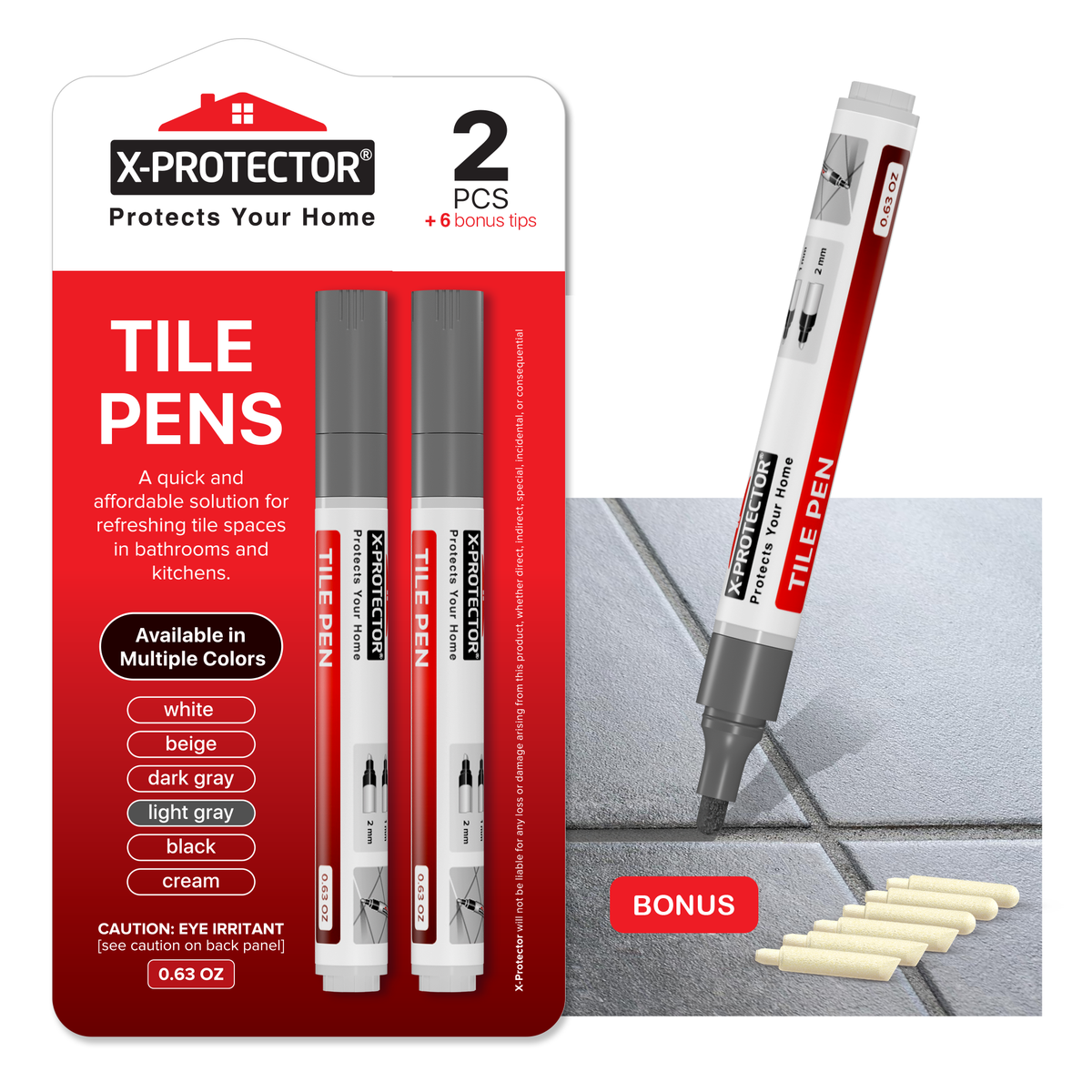 X-Protector Water Based Grout Marker - 2 PCS with 8 Tips, Light Grey