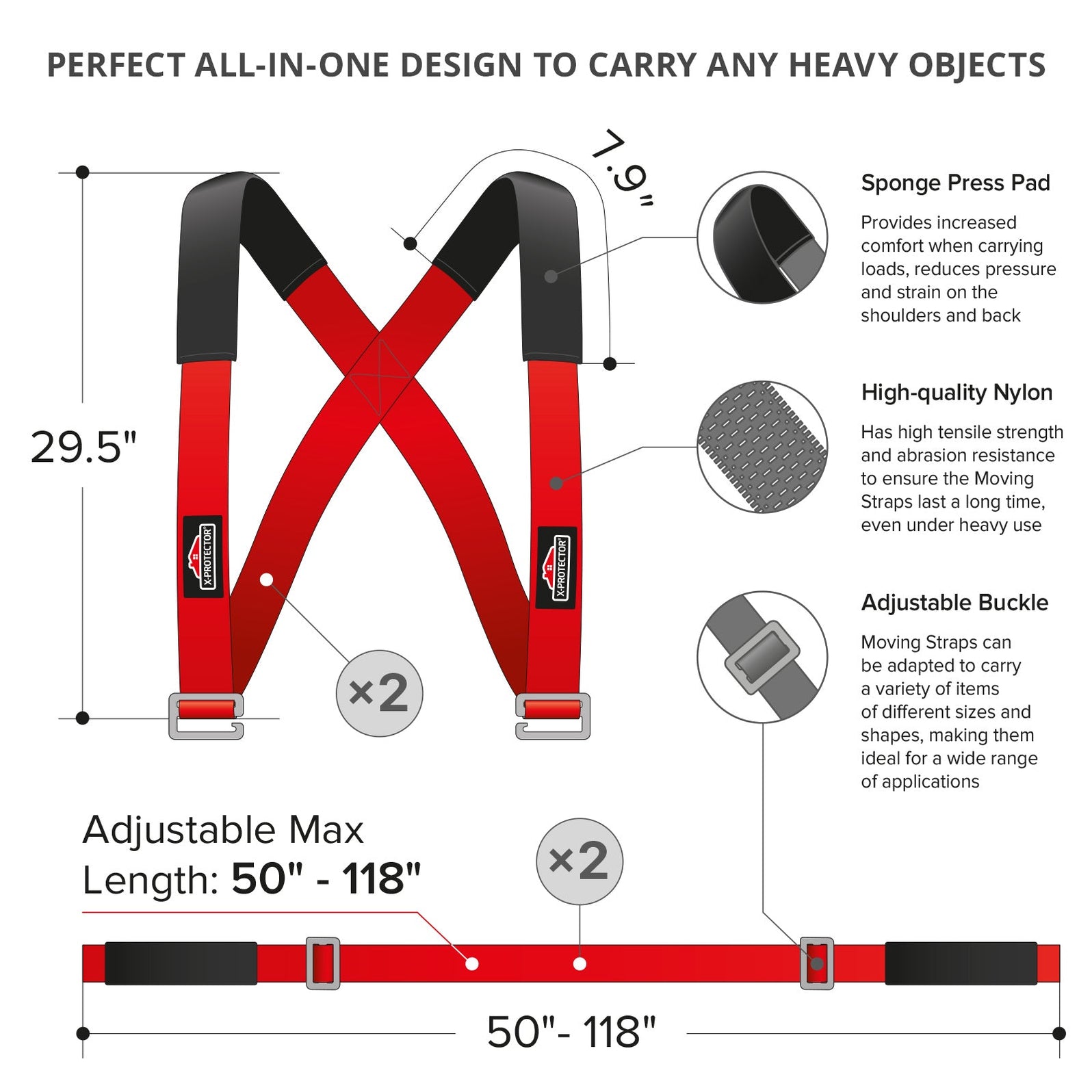 2 Pairs Moving Lifting Straps by X-Protector