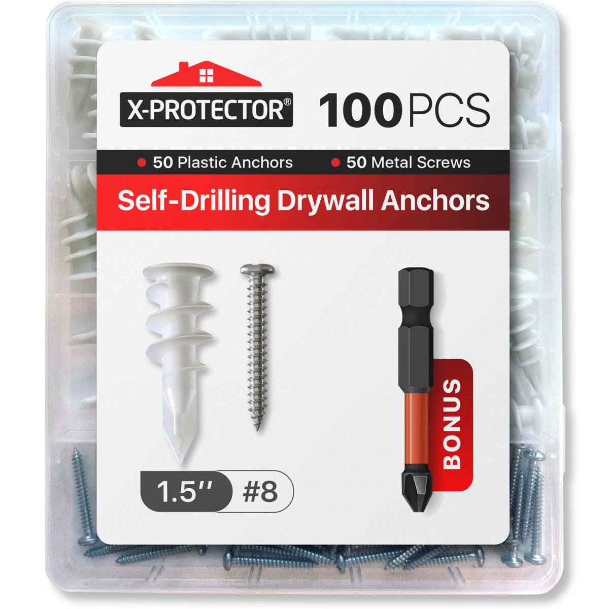 Drywall Anchors by X-Protector 100 PCS Set - #8 x 1 1/2" - Wall Anchor