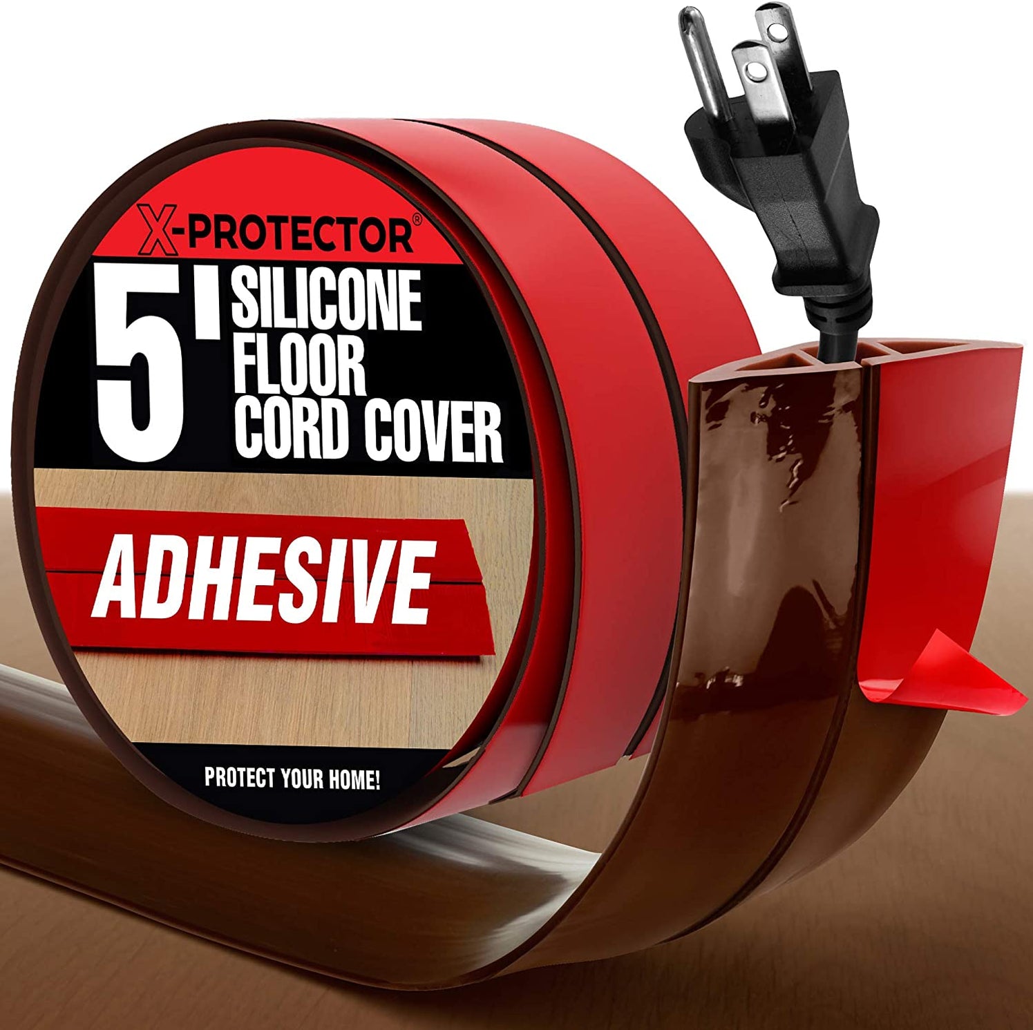 Cord Protector - 5' Brown Floor Cord Cover | X-Protector